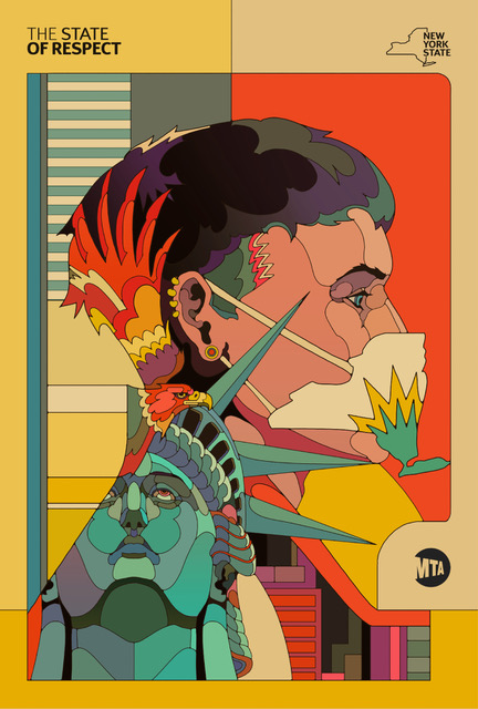The shape of New York becomes a mask in the MTA's colorful poster ...