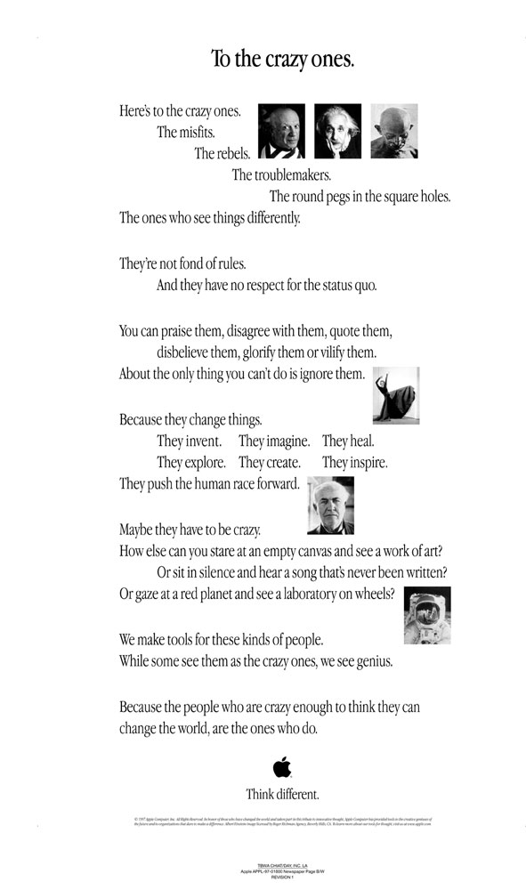 Apple : Think Different Manifesto | Ad Age