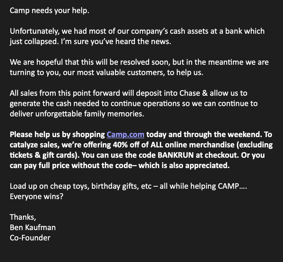 Camp offers ‘BANKRUN’ deal after SVB bank collapse | Ad Age