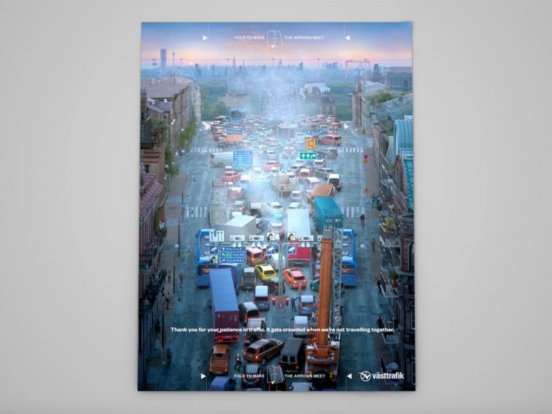 This clever folding print ad illustrates why you should take the bus ...