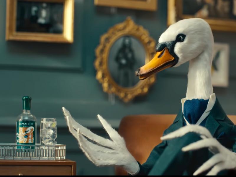 An animated swan explains the gin-making process in this stop-motion ad ...